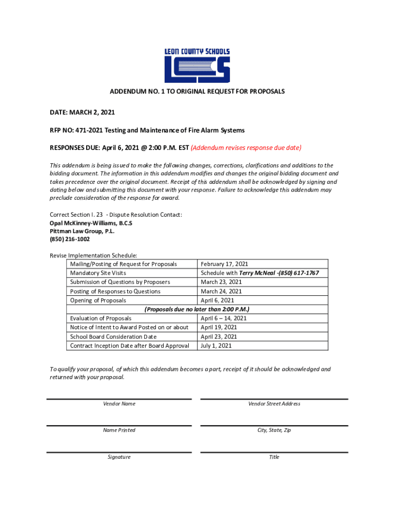 Fillable Online ADDENDUM NO. TWO REQUEST FOR PROPOSALS KEN FREIBURG ...