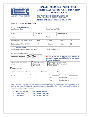 Fillable Online Small Business Enterprise Certification/Re ...