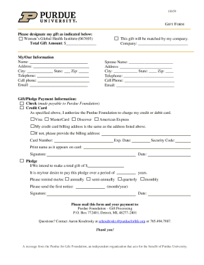 Fillable Online GIFT FORM - Purdue University Fax Email Print - pdfFiller