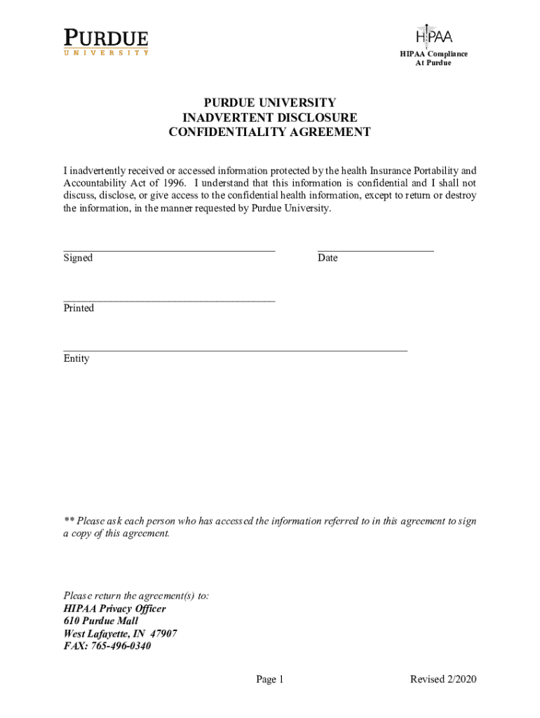 Fillable Online www.purdue.edulegalcounselHIPAA forms 2020PURDUE ...