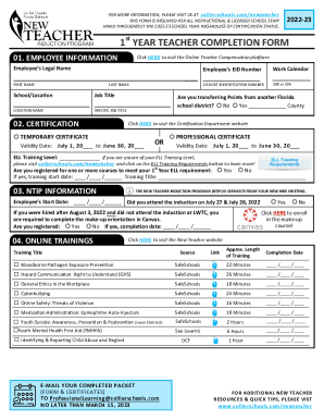 Fillable Online 1 YEAR TEACHER COMPLETION FORM Fax Email Print - pdfFiller