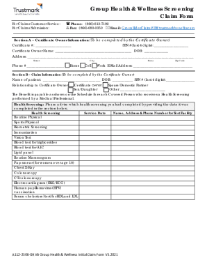 Fillable Online Group Health & Wellness Screening Claim Form Fax Email ...