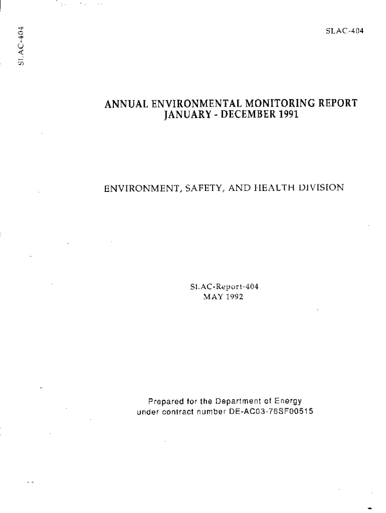 Fillable Online Annual Environmental Monitoring Report January Fax