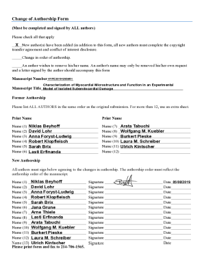 Fillable Online CHANGE OF AUTHORSHIP FORM Must be completed and signed ...