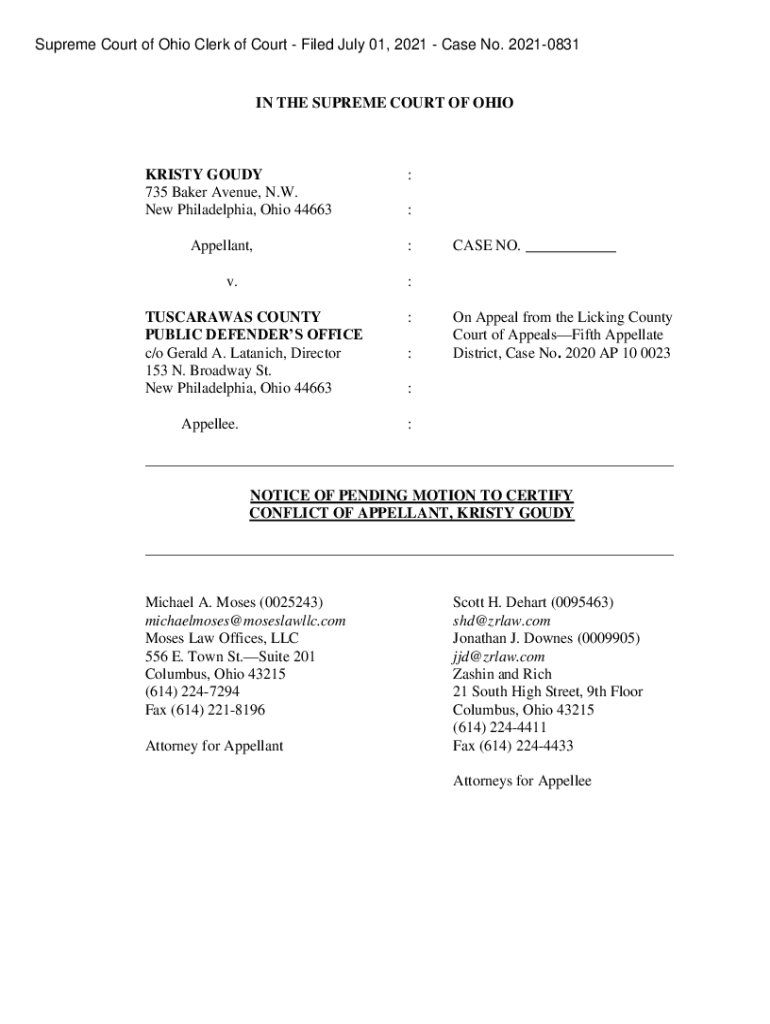 Fillable Online IN THE SUPREME COURT OF OHIO KRISTY GOUDY : 735 Baker ...