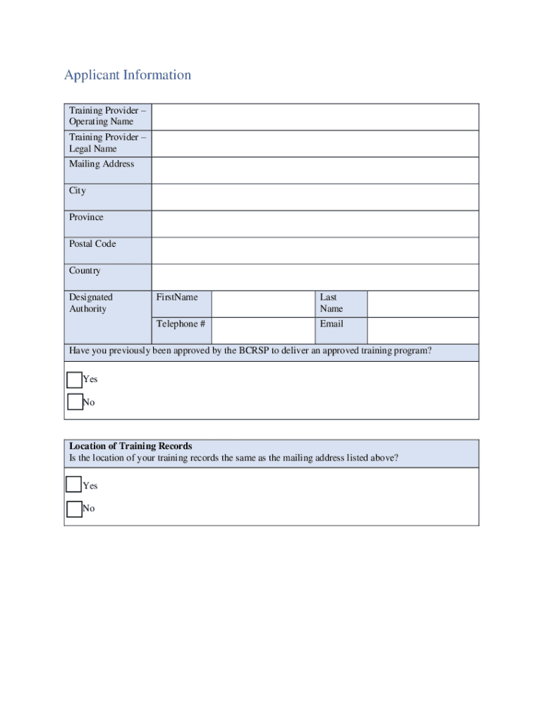 Fillable Online BCRSP Ethics Program and Provider Standard Application ...