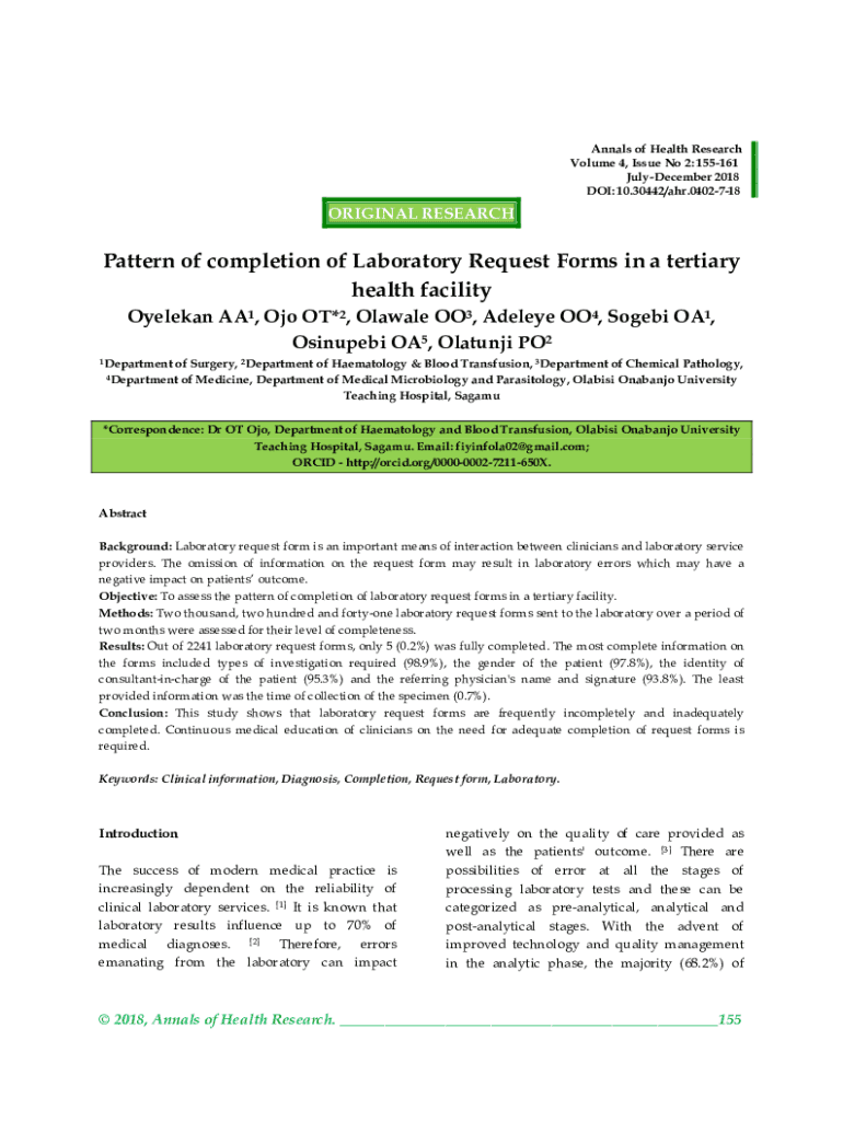 Fillable Online Pattern of completion of Laboratory Request Forms in a ...