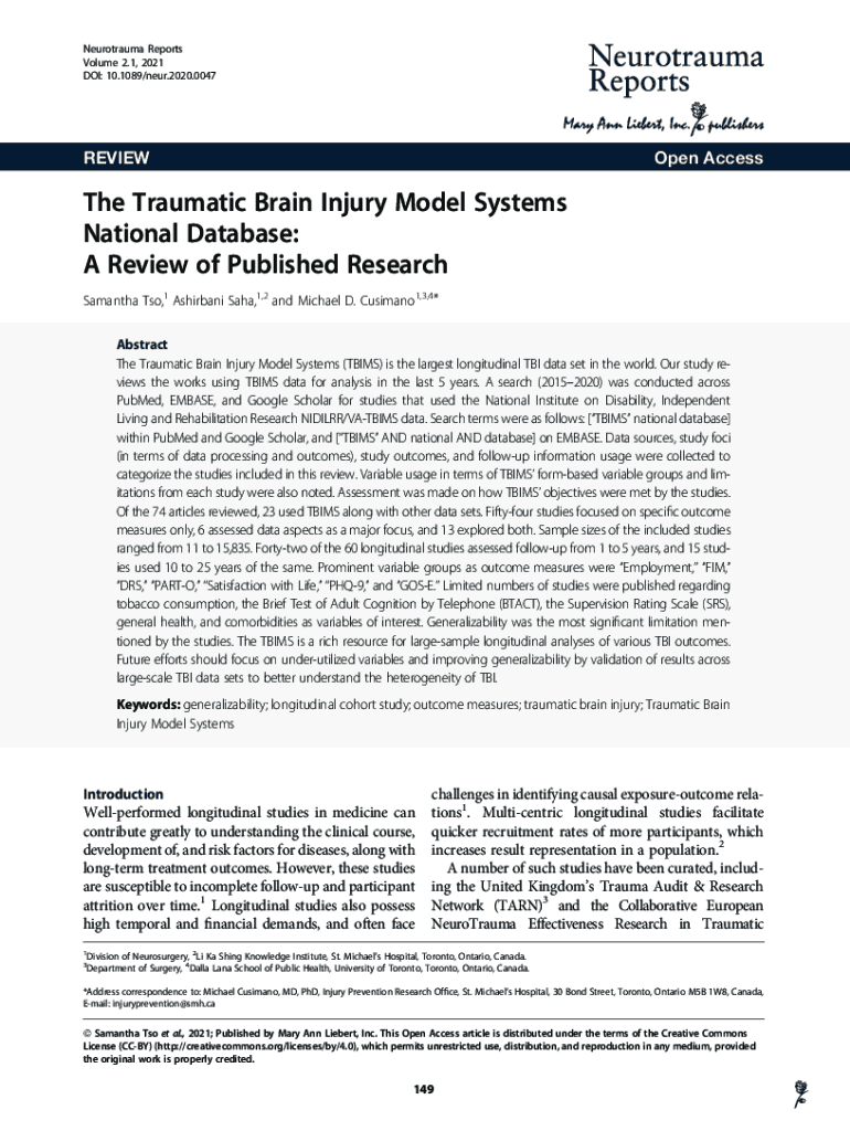 Fillable Online The Traumatic Brain Injury Model Systems National ...
