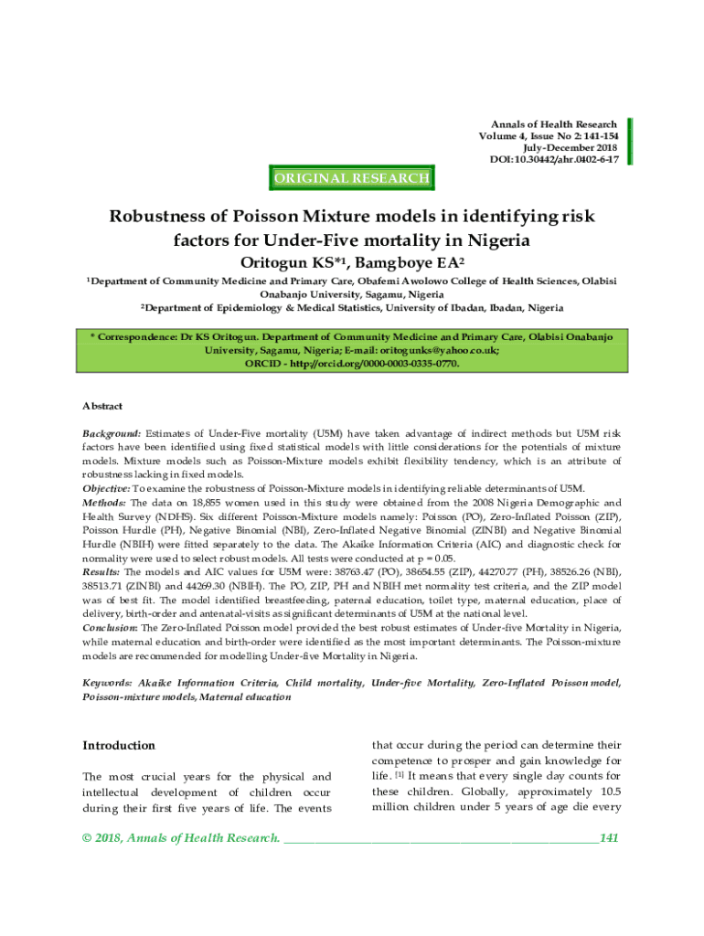 Fillable Online Robustness of Poisson Mixture models in identifying ...