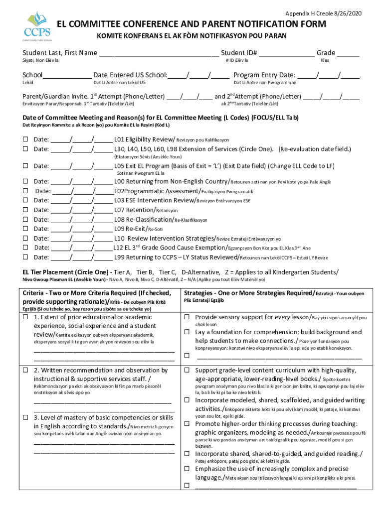 Fillable Online H EL Committee Conference and Parent Notification Form ...