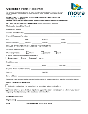 Fillable Online Residential Objection Form - Land.Vic Fax Email Print ...