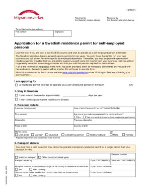 Fillable Online Application for a Swedish residence permit for self-employed persons Fax Email ...