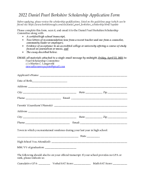 Fillable Online 2022 Daniel Pearl Berkshire Scholarship Application ...