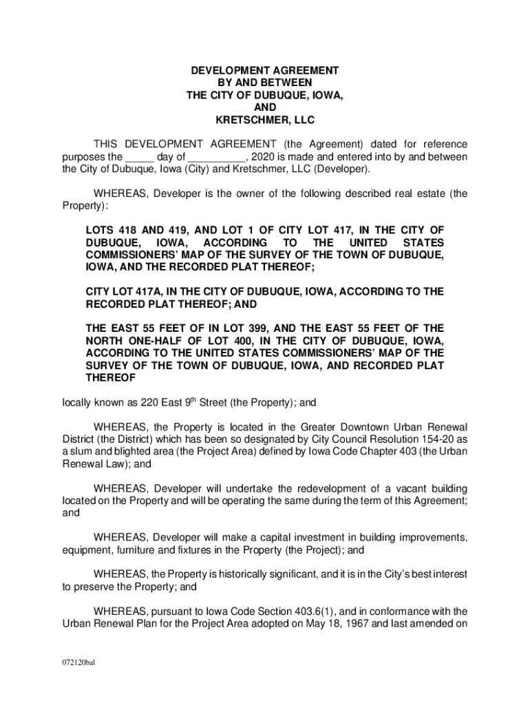 Fillable Online Development Agreement by and between the City of ...