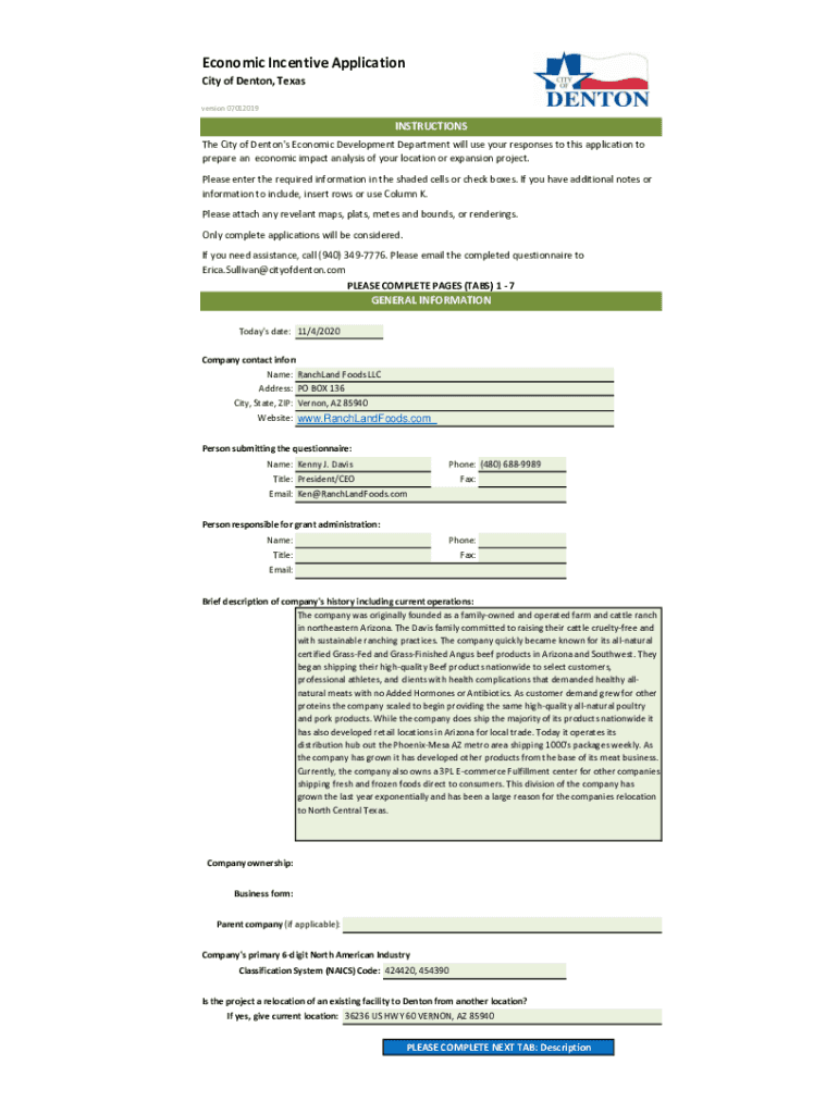 Fillable Online Economic Incentive Application - Townnews Fax Email ...