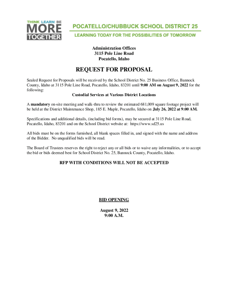 Fillable Online 2022 Custodial Services, Request for Proposal. 2022 ...