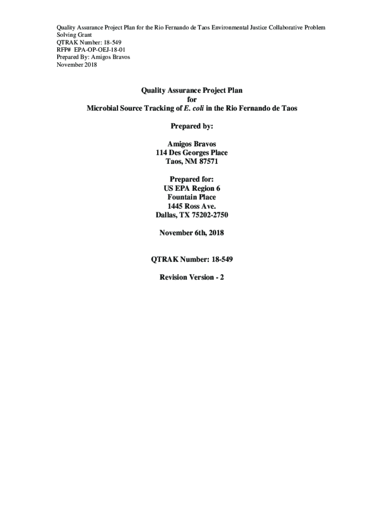 Fillable Online Quality Assurance Project Plan for Microbial Source Tracking of E ... Fax Email ...