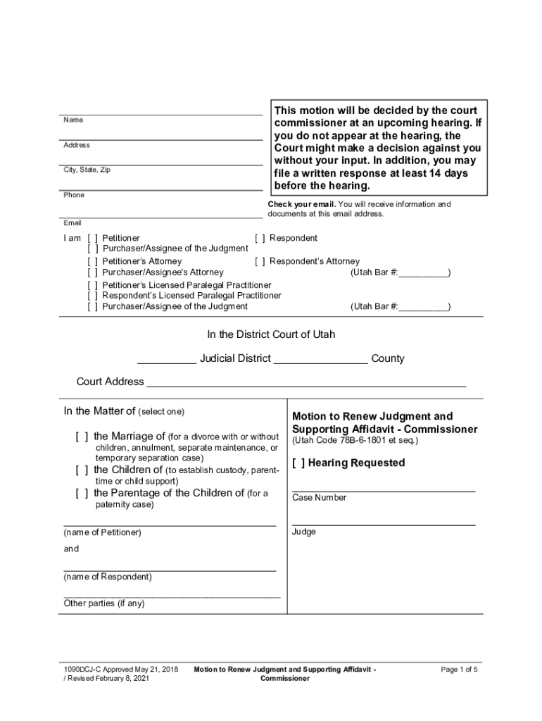 Fillable Online Motion to Renew Judgment and Supporting Affidavit ... - Utah Courts Fax Email ...