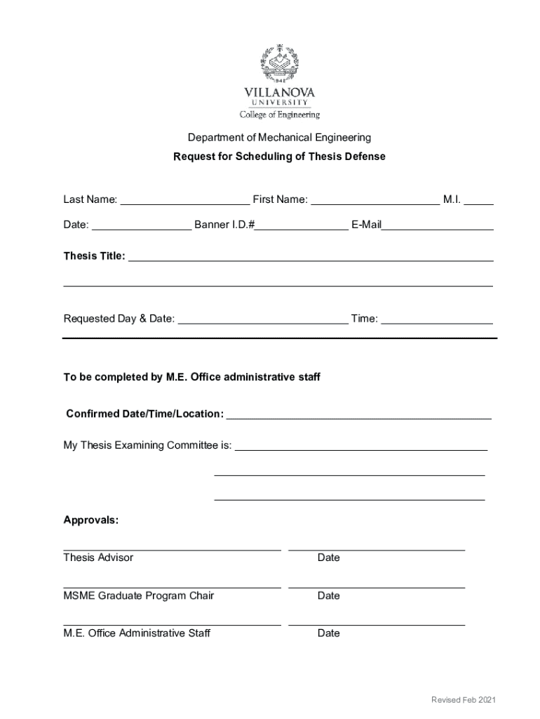 Fillable Online www1 villanova ME Application for Approval for Masters ...