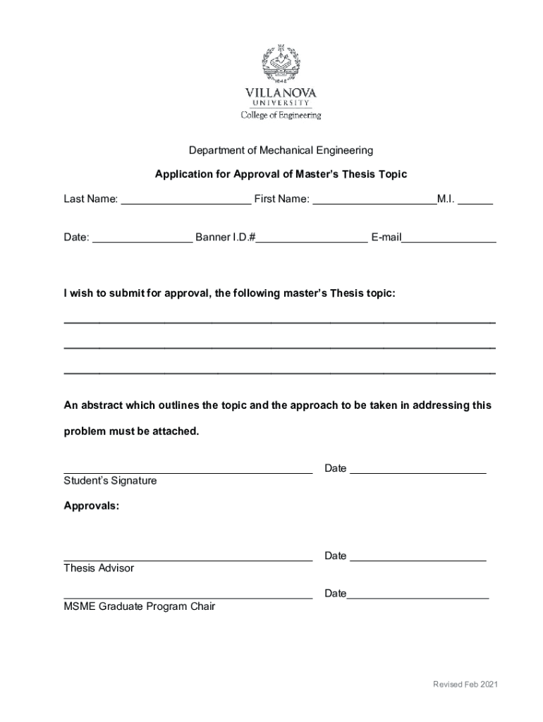 Fillable Online www1 villanova Application for Approval of Master's ...
