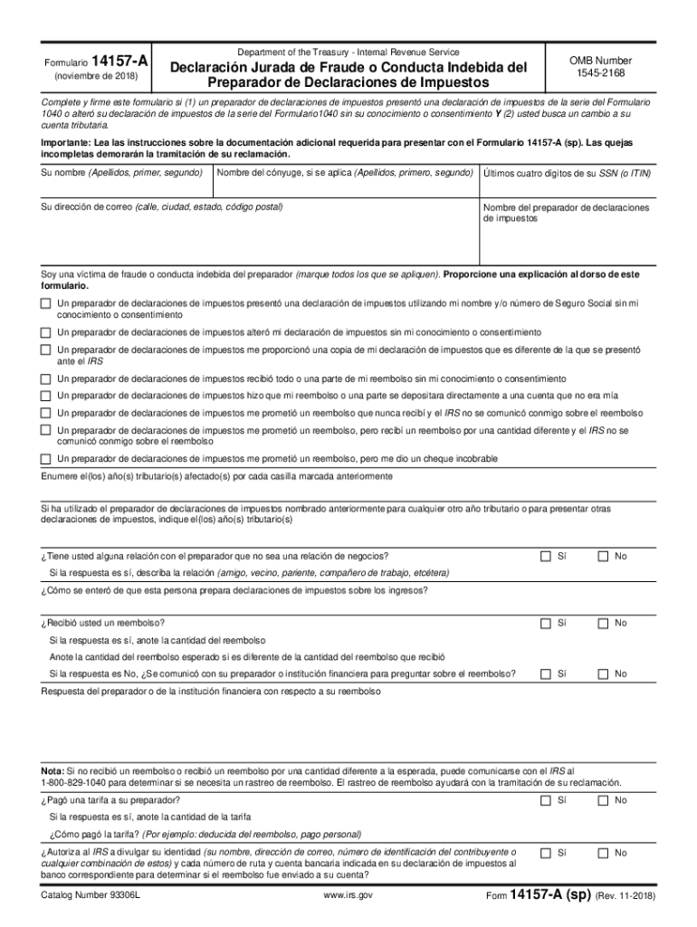 IRS 14157-A SP Form - Fill Online, Printable, Fillable, Blank - pdfFiller