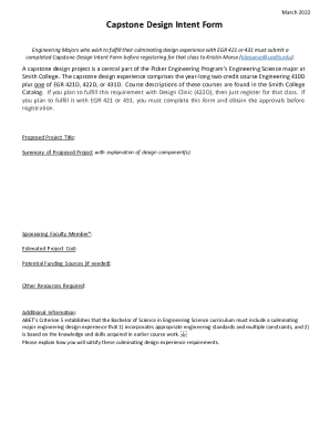 Fillable Online Capstone Design Intent Form - Smith College Fax Email ...