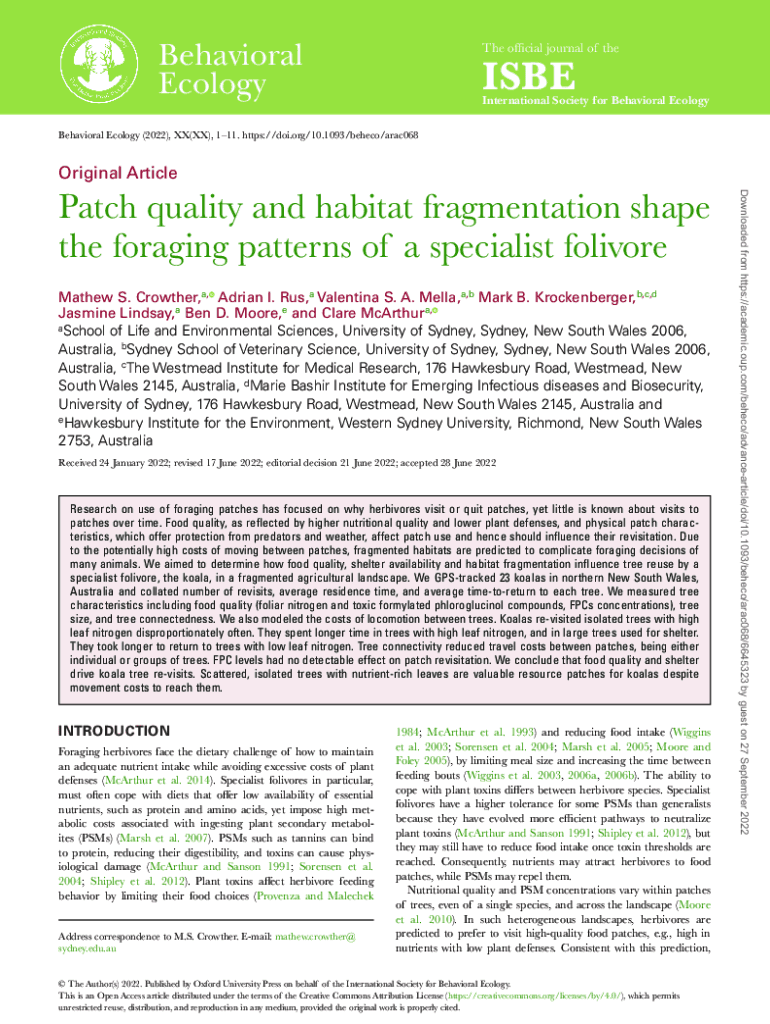 Fillable Online Patch quality and habitat fragmentation shape the ...