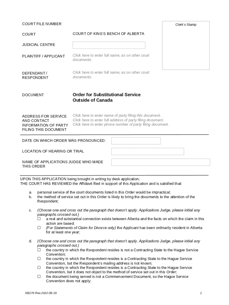 Order Substitutional Service Outside Canada. Civil Doc Template | pdfFiller