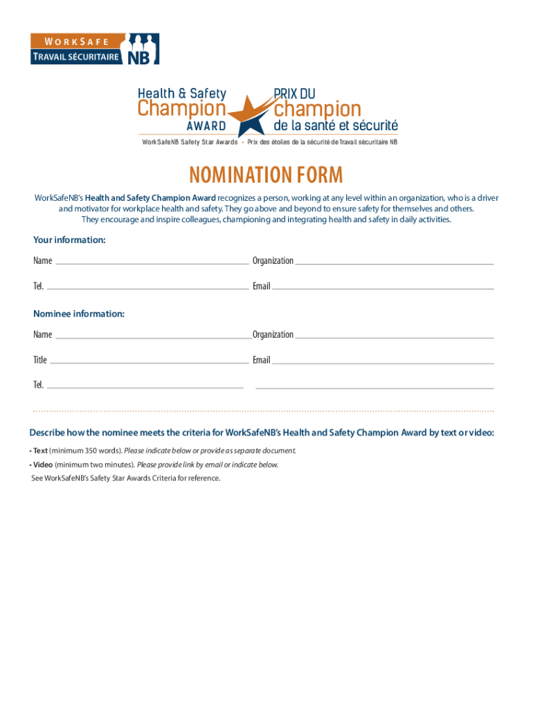 Fillable Online NOMINATION FORM - WorkSafeNB Fax Email Print - pdfFiller