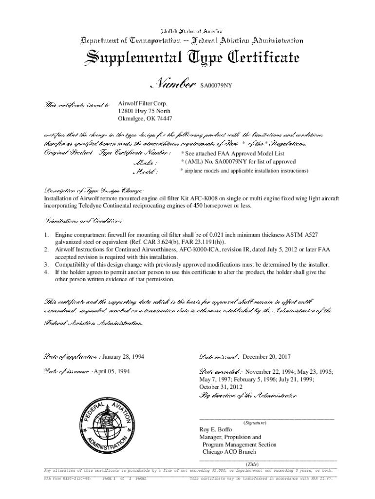 Fillable Online rgl faa SA00079NY * * Installation of Airwolf remote ...