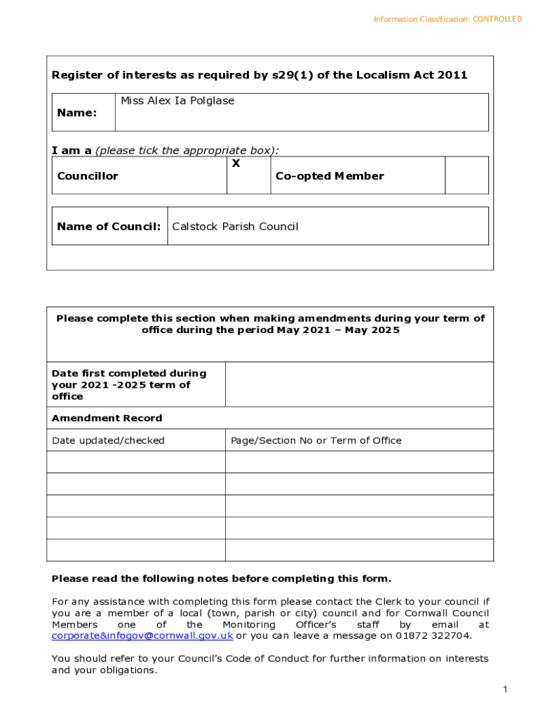 Fillable Online register-of-interests-form-2021-to-2025 - Cornwall ...