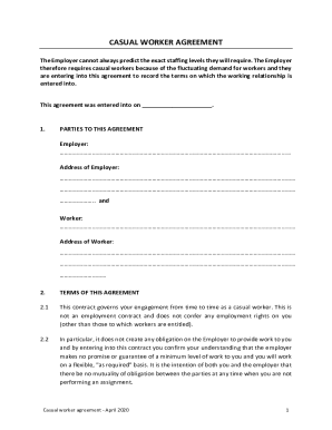 Fillable Online Casual Worker Agreement Fax Email Print - pdfFiller