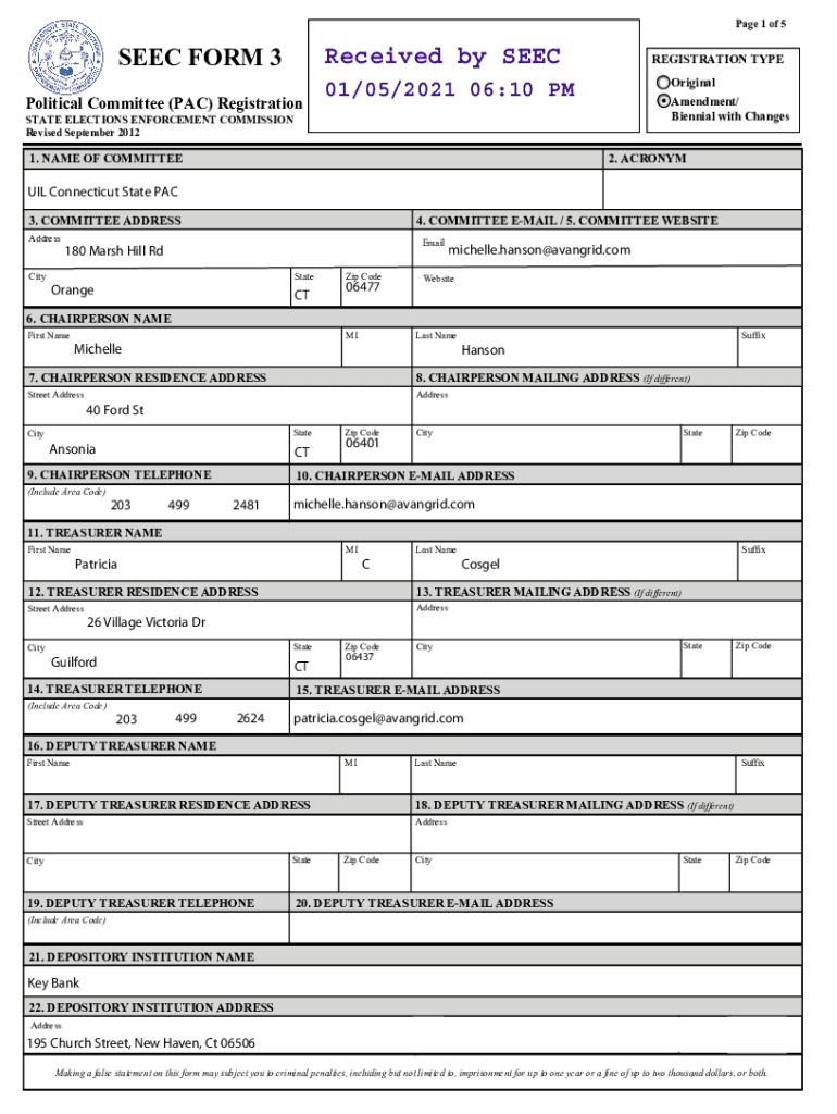 Fillable Online seec ct Page 1 of 5 SEEC FORM 3 Received by SEEC ...