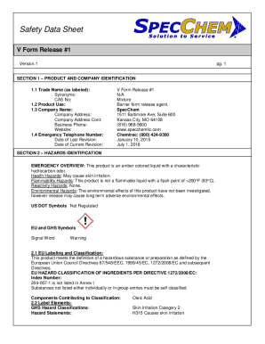 Fillable Online V Form Release #1 - SDS. SDS for V Form Release #1 Fax ...