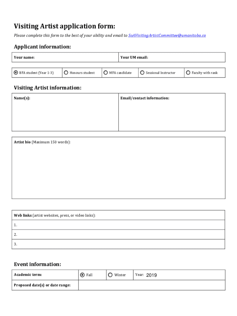 Fillable Online Visiting Artist application form: Fax Email Print ...