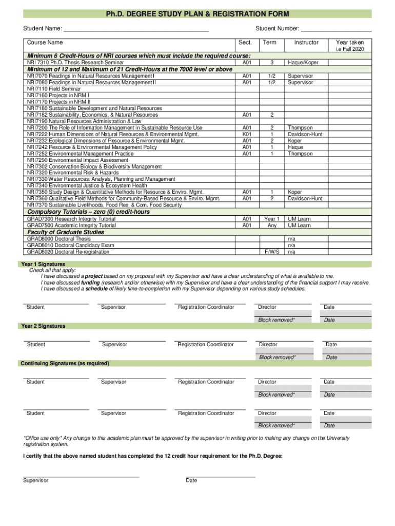 Fillable Online Ph.D. DEGREE STUDY PLAN & REGISTRATION FORM Fax Email ...