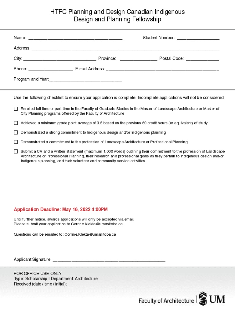 Fillable Online HTFC Planning and Design Canadian Indigenous Design and Planning Fellowship Fax ...