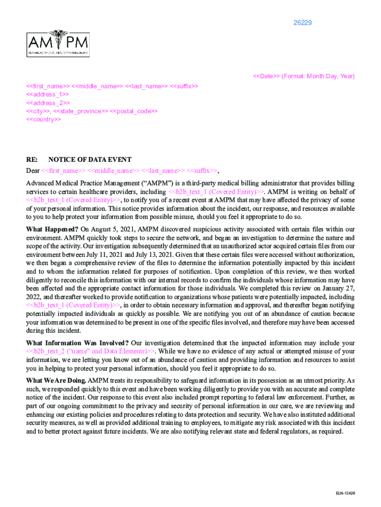 Fillable Online Advanced Medical Practice Management - Notice of Data ...