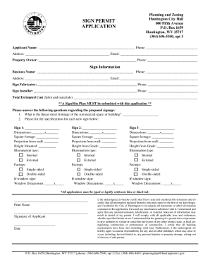 Fillable Online Planning and Zoning SIGN PERMIT Huntington City Hall ...