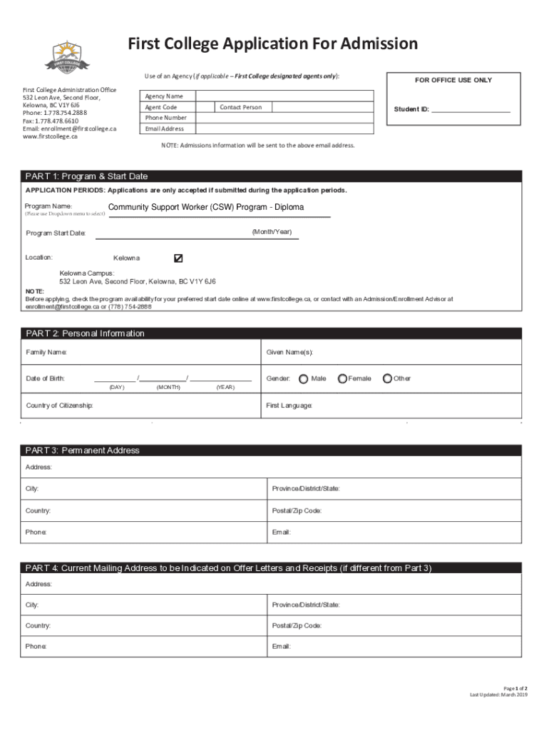 Fillable Online www.pdffiller.com534378120--First-CollegeFillable ...