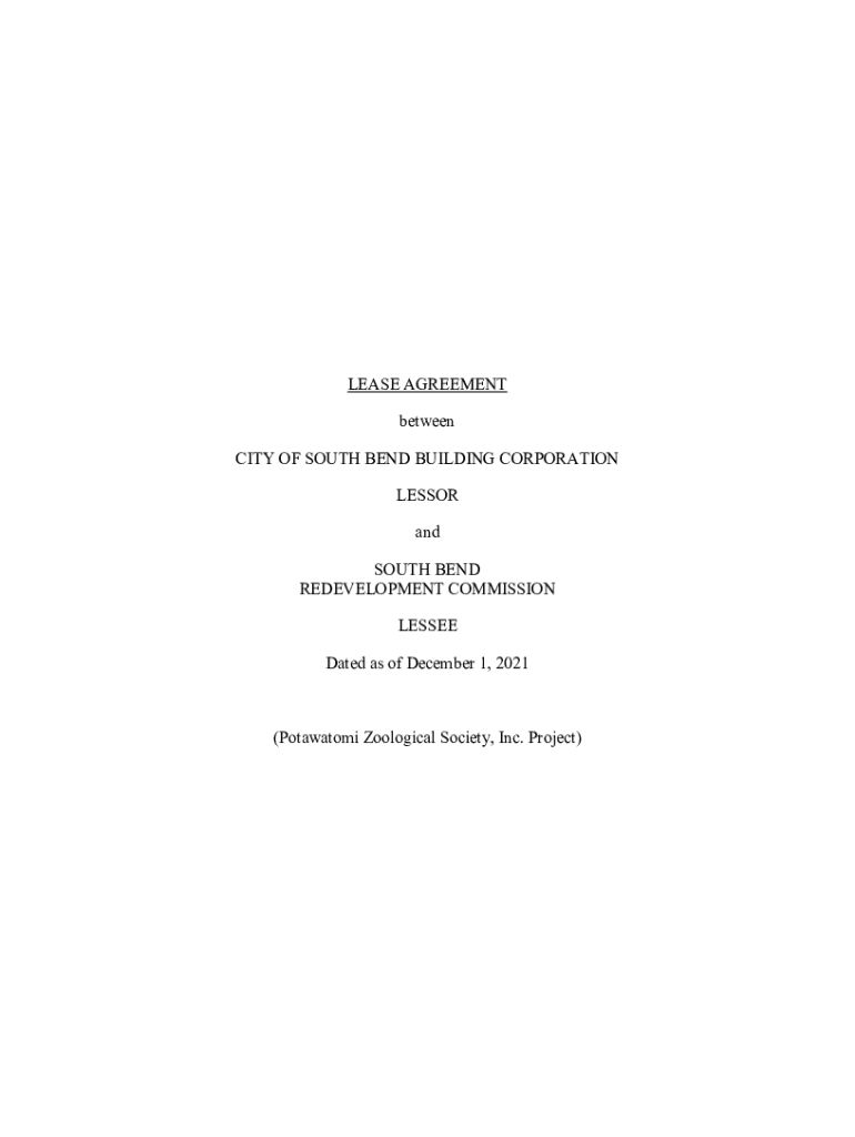 Fillable Online LEASE AGREEMENT CITY OF SOUTH BEND BUILDING CORPORATION ...