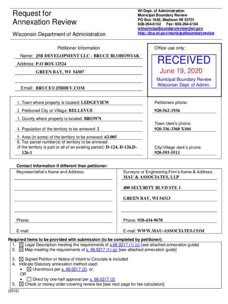 Fillable Online doaftp1380 wi doa.wi.govDepartmentReviewOfAnnexationsDOA Department Review of ...
