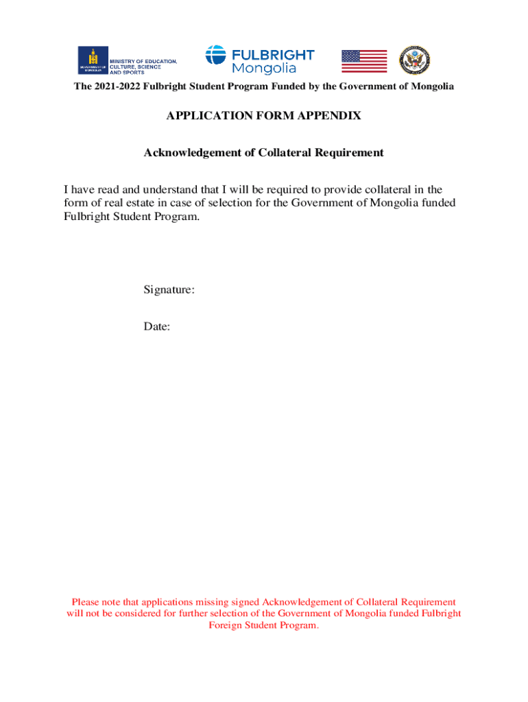 Fillable Online APPLICATION FORM APPENDIX Acknowledgement of Collateral ...