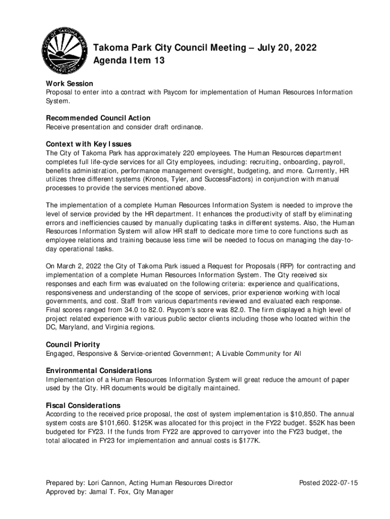 Fillable Online Proposal to Contract with Paycom for the Human Resources ... Fax Email Print ...