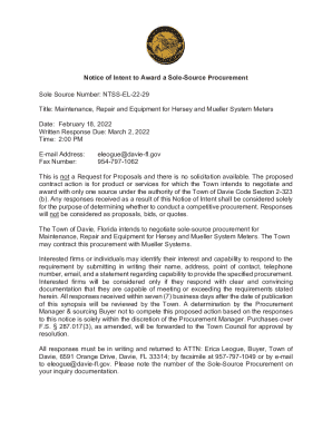 Fillable Online Notice of Intent to Award a Sole-Source Procurement ...