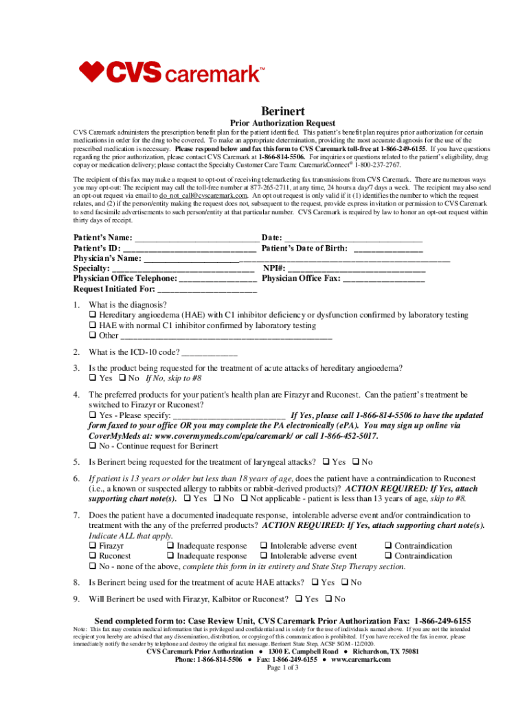 Fillable Online www.provider.carefirst.com Berinert-CriteriaPOLICY ...