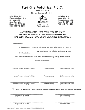 Fillable Online Authorization for Parental Consent in the Absence of Parent - Fillable Fax Email ...