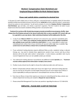 Fillable Online Workers' Compensation Claim Worksheet and Employee ...