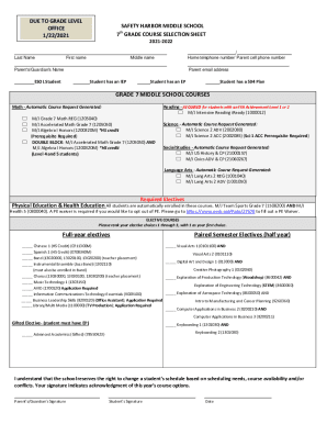 Fillable Online GRADE 7 MIDDLE SCHOOL COURSES Full-year electives ... Fax Email Print - pdfFiller