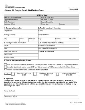 Fillable Online Form AQ502 Cleaner Air Oregon Permit Modification Form ...